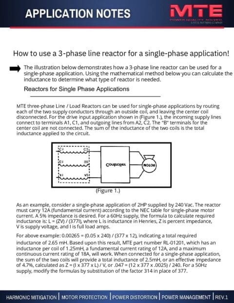 How to Use a 3-Phase Reactor for a Single-Phase Application App Note ...