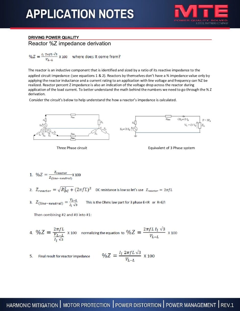 Reactor %Z Impedance Derivation App Note | MTE Corporation