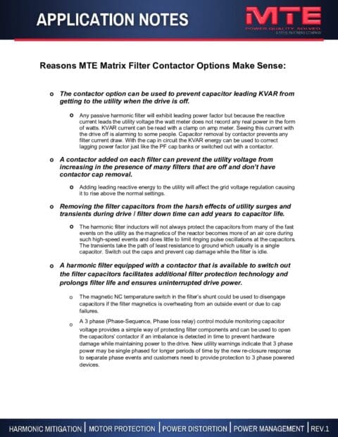 MTE Matrix Filter Contactor Options App Note | MTE Corporation